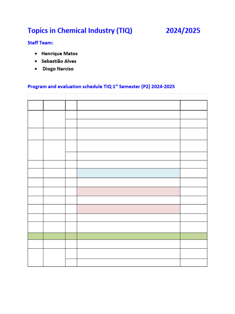 Schedule Assessment TIQ 2024 2025 | PDF