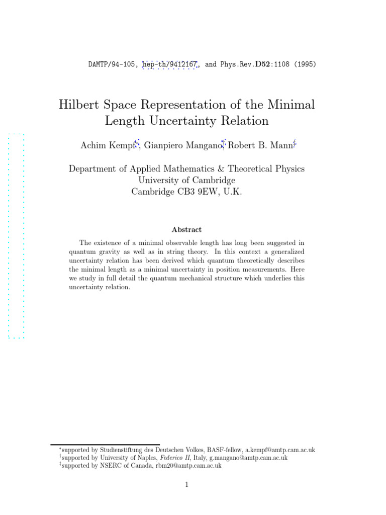 Hilbert Space Representation of The Mini | PDF | Uncertainty Principle | Eigenvalues And ...