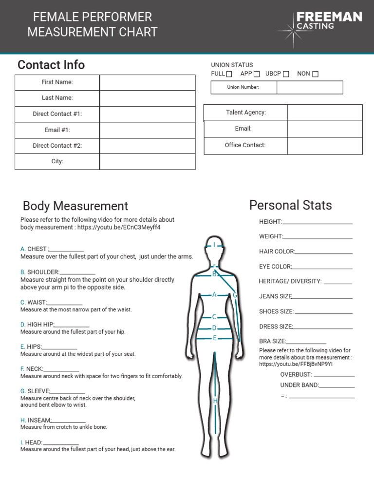 Female Performer Measurement Guide | PDF | Human Appearance | Fashion