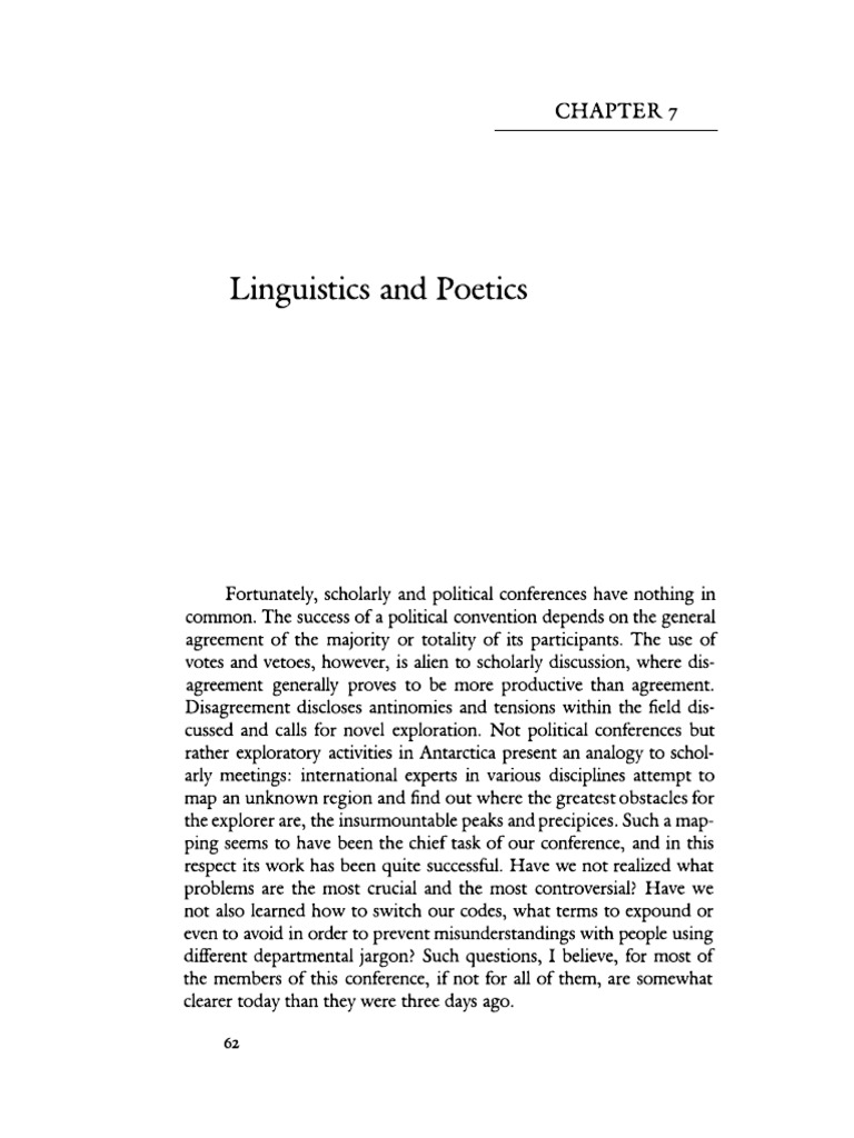 ELSt 110 - Roman Jakobson - Linguistics and Poetics | PDF