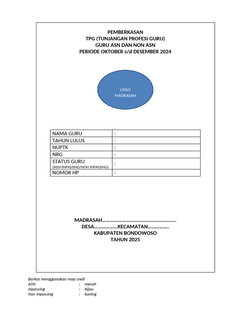 Lampiran Pemberkasan Tpg Oktb - Des 2024 | PDF