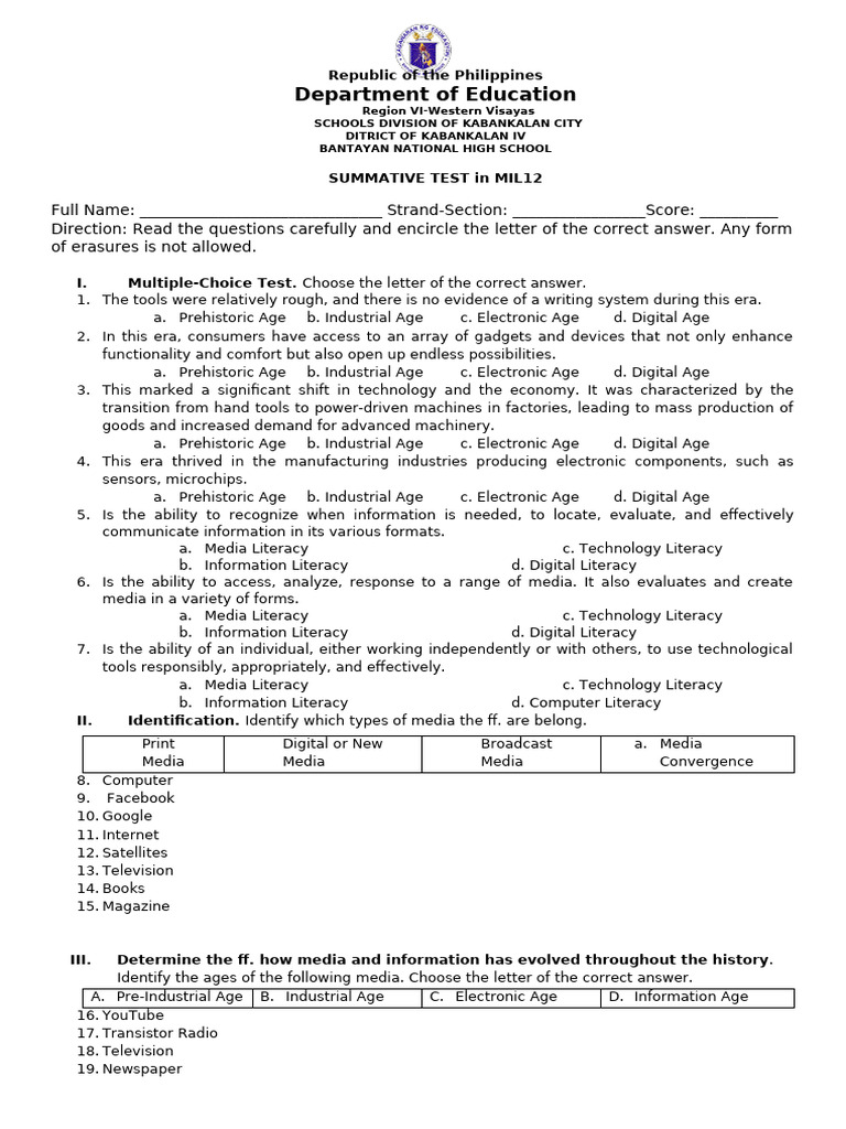 MIL Summative Test (1st QTR.) | PDF | Literacy | Communication