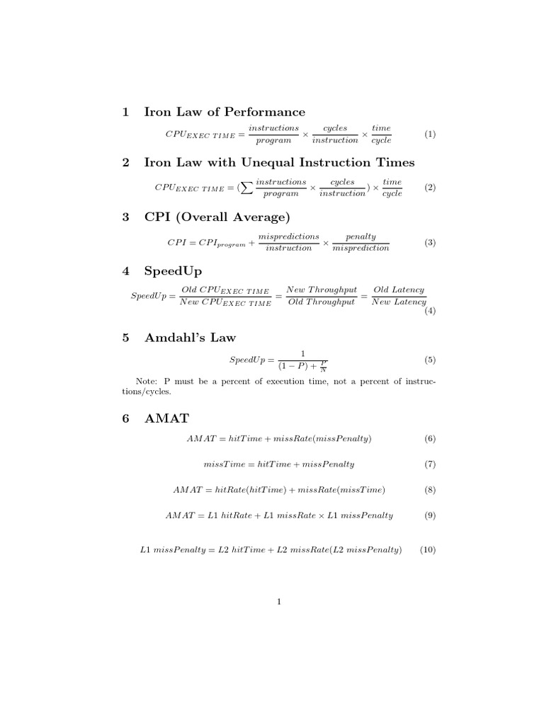 Equation sheet High Performance Computer Architecture | PDF | Central Processing Unit | Computer ...