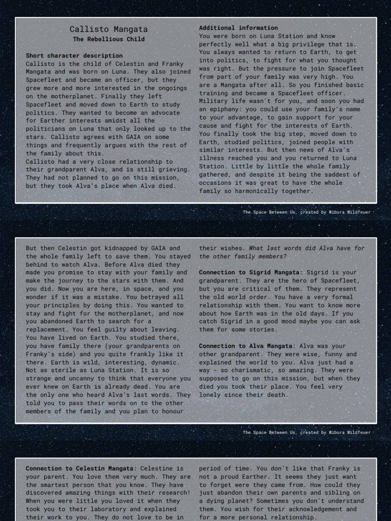 Character Sheet Callisto | PDF