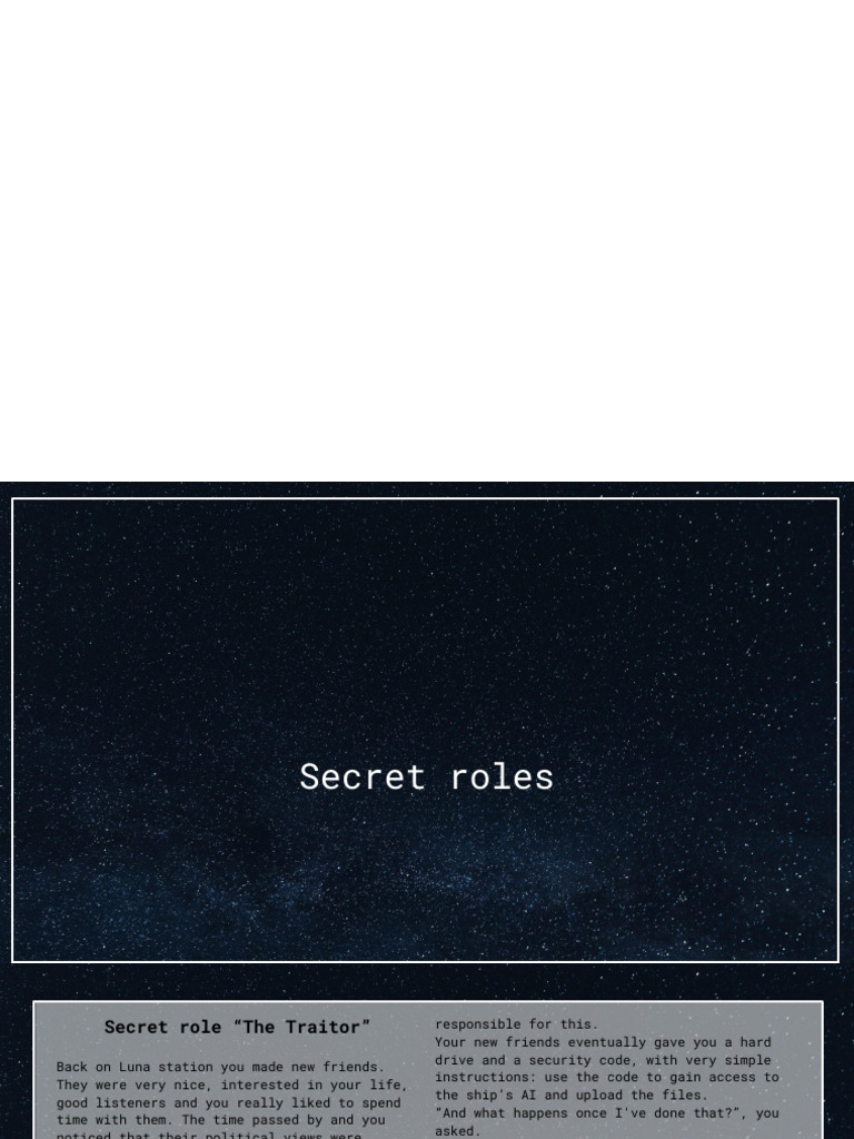 (Just GM) Secret Roles - TSBU | PDF | Spacecraft | Artificial Intelligence
