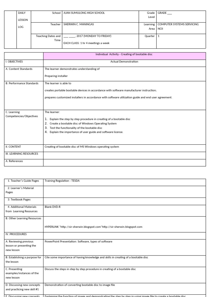 Bootable Disc Creation Lesson Plan | PDF | Learning | Booting