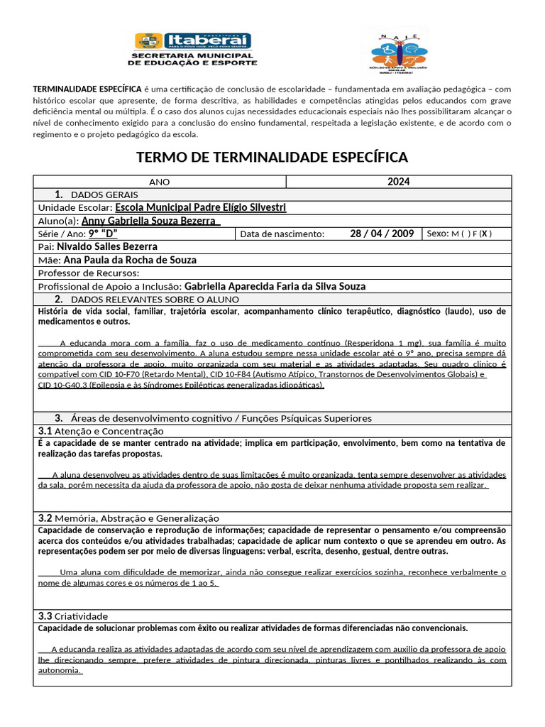 Terminalidade Especifica Aee 2024 Anny Gabriella | PDF | Pedagogia ...