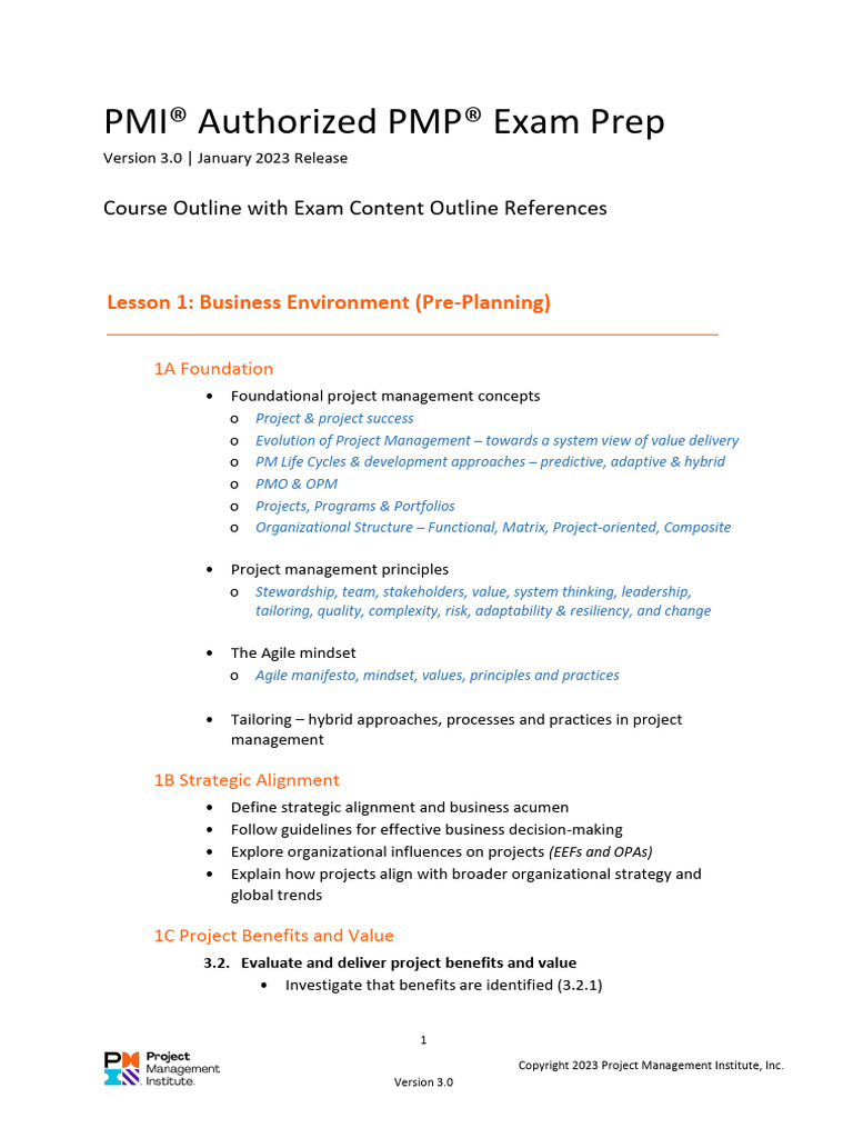 PMP Exam Prep 3.2 Course Outline With ECO 2023 | PDF | Project Management | Agile Software ...