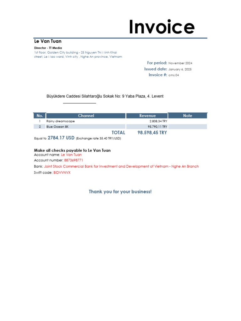 Muse Invoice November 2024 | PDF