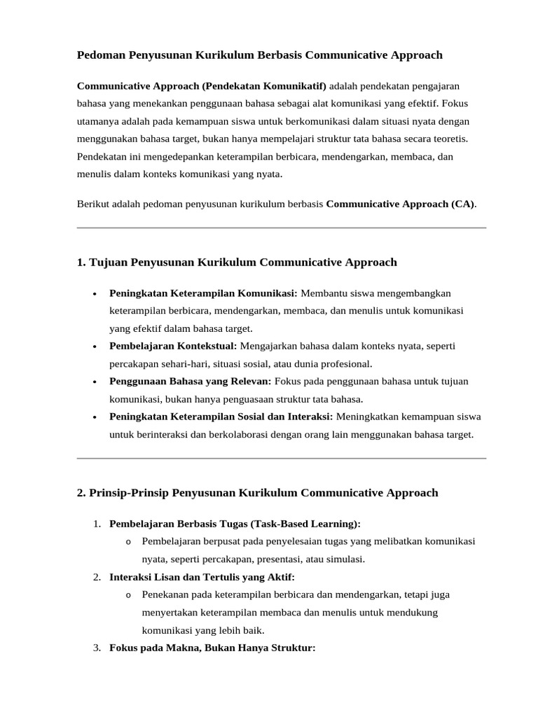 Pedoman Penyusunan Kurikulum Berbasis Communicative Approach | PDF