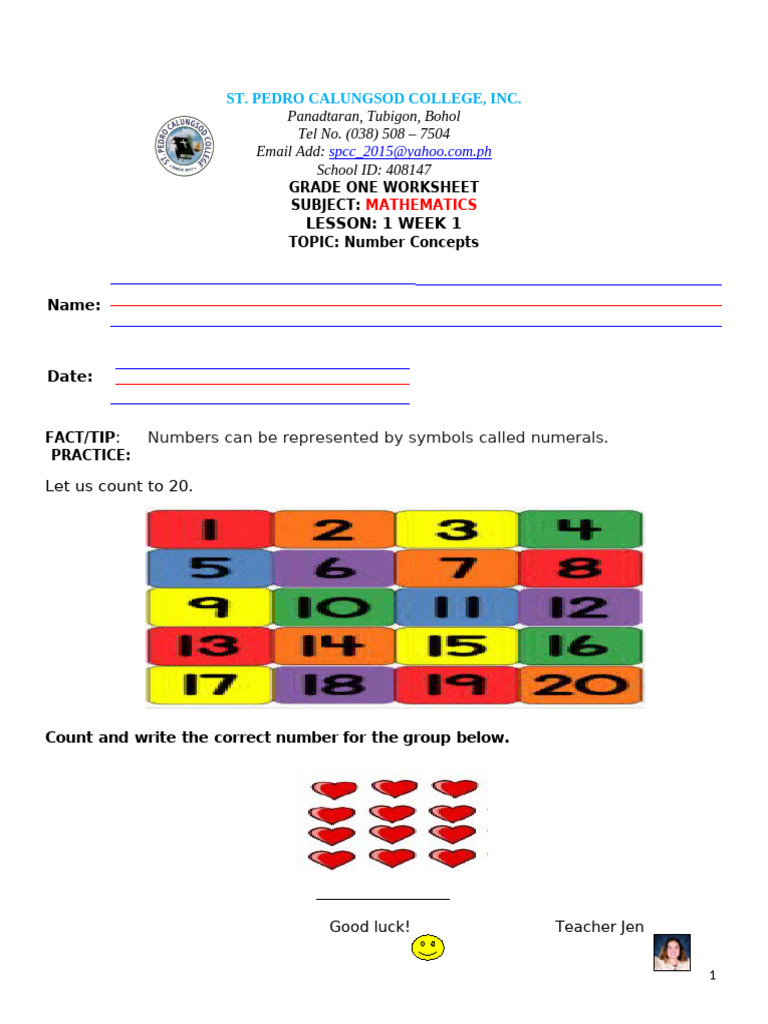 Grade One Math Worksheets: Number Concepts | PDF | Mathematics | Arithmetic