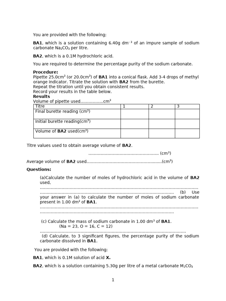 TERM ONE 2023 | PDF | Chemistry | Titration