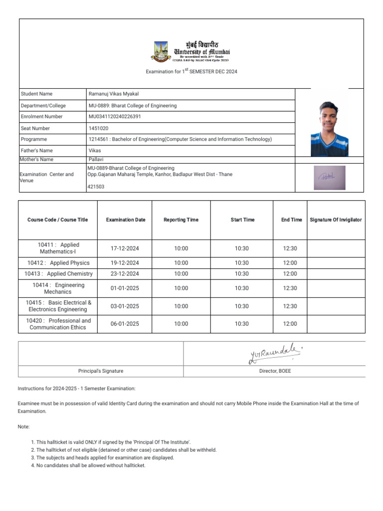 Mu.samarth.edu.in Index.php Examstudent Hall-Admit-card View Id ...