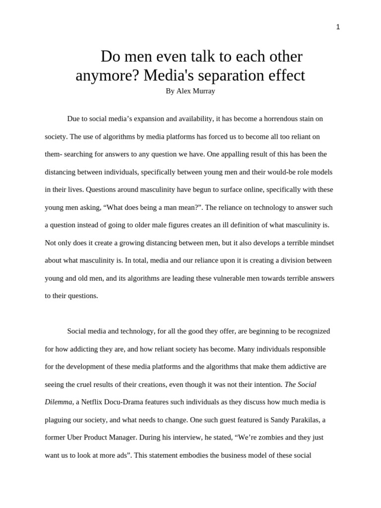 Do Men Even Talk To Each Other - Media's Separation Effect | PDF ...
