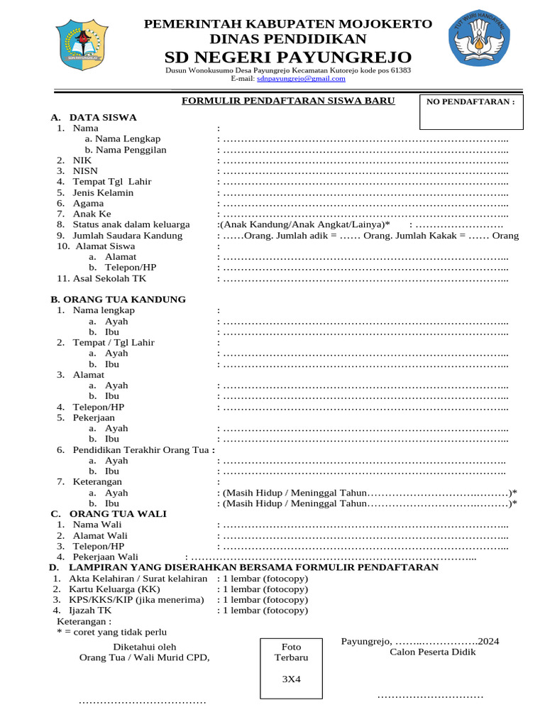 Formulir PPDB SD Payungrejo | PDF