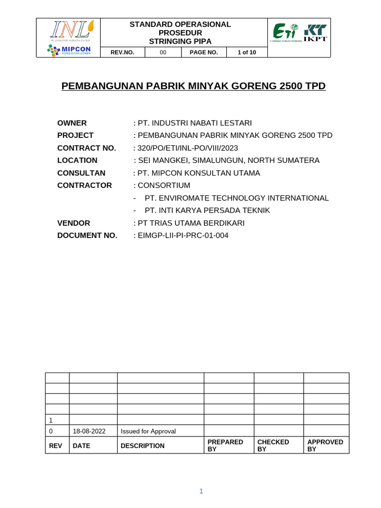 B. SOP Stringing Pipe | PDF