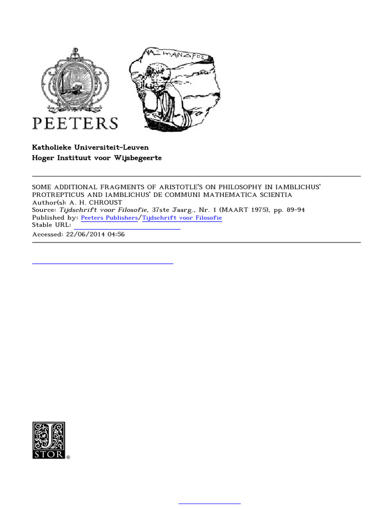 [Tijdschrift voor Filosofie 1975-mar vol. 37 iss. 1] A. H. CHROUST ...