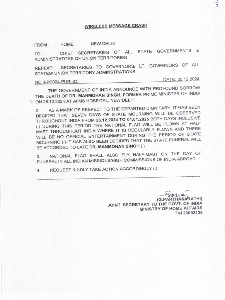 Reg 07 Days of State Mourning | PDF