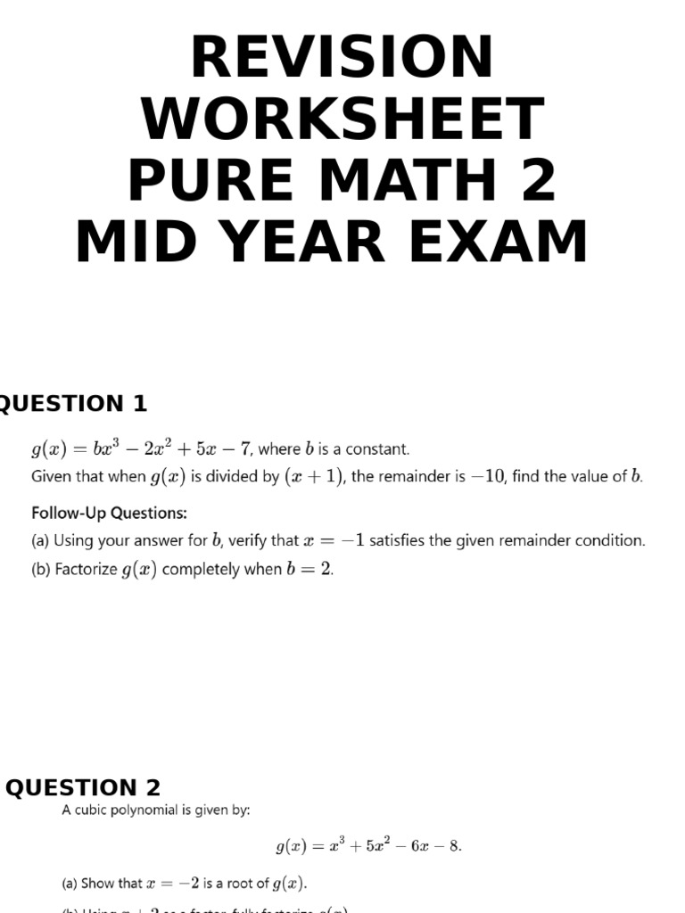 Revision Worksheet - Pure Maths 2 | PDF