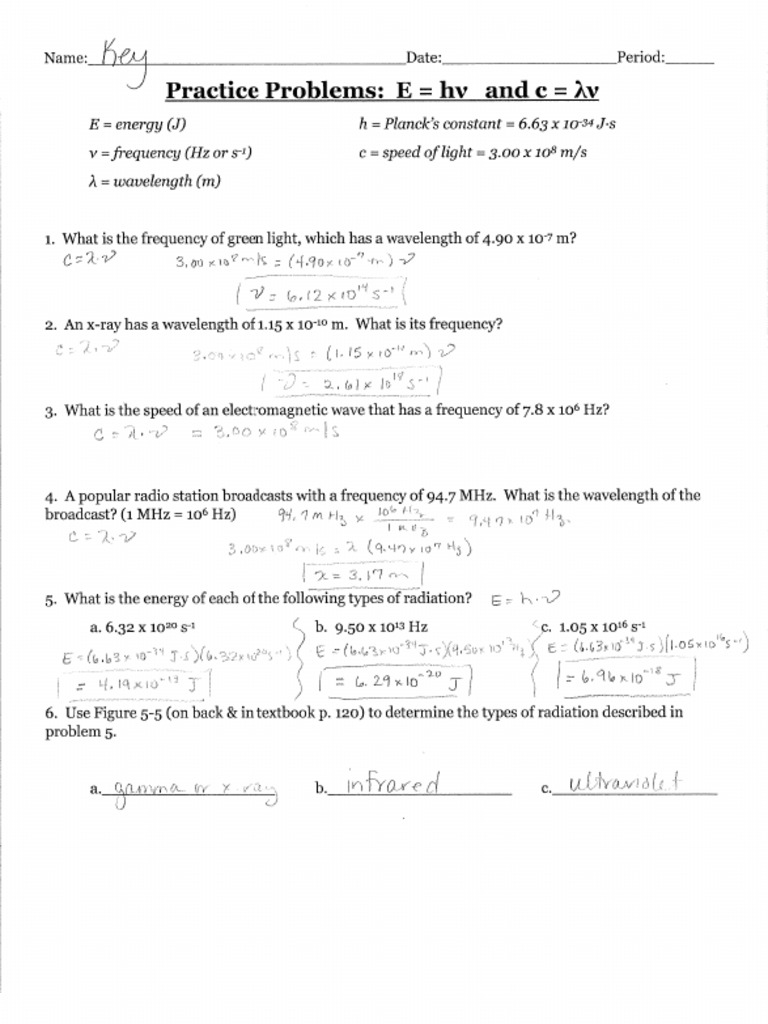 Practice Problems On Electromagnetic Spectrum KEY | PDF