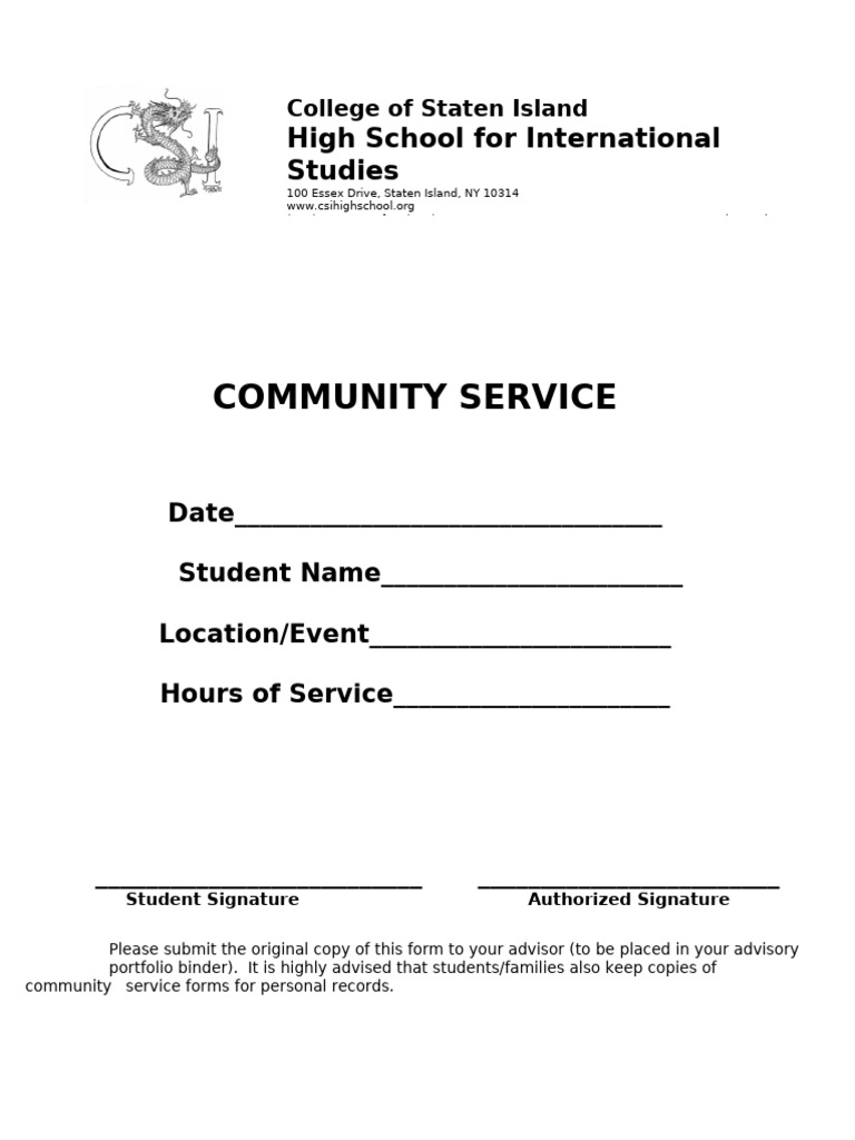Community Service Form for Students | PDF