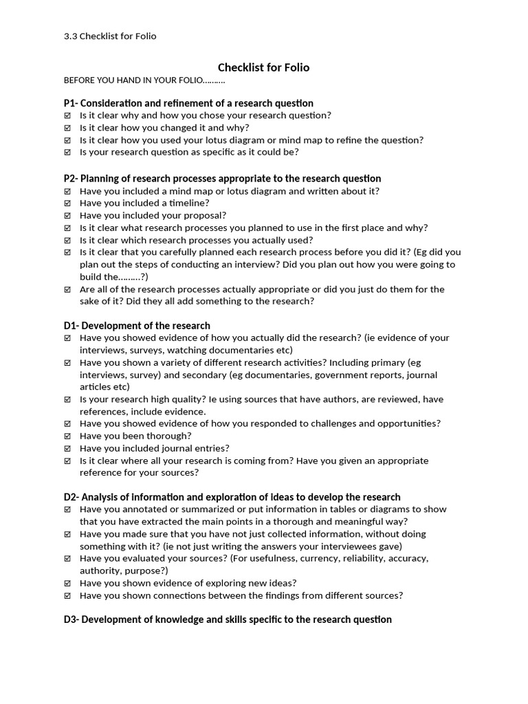 3.3Checklist for Folio | PDF | Science | Methodology