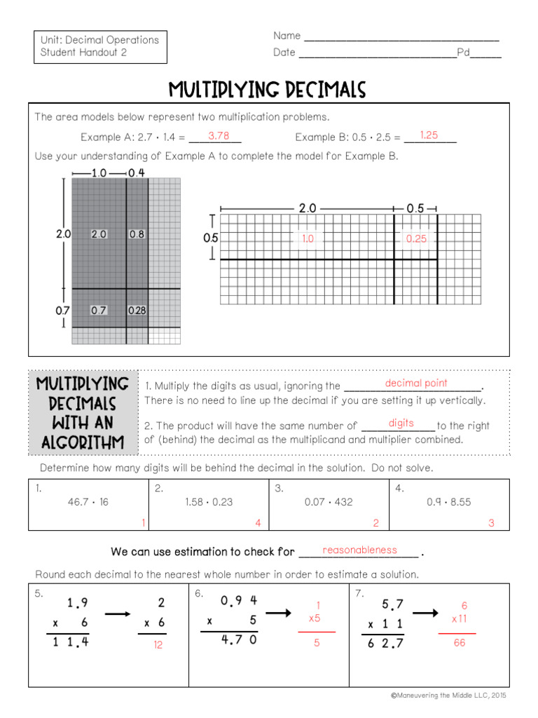 Decimaloperationshandout 2 KEY | PDF | Multiplication | Mathematics