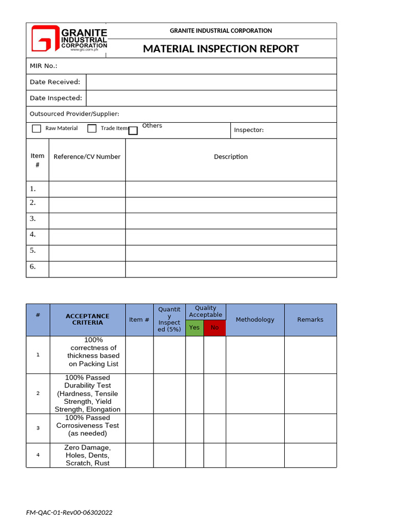 Granite Industrial Material Inspection | PDF