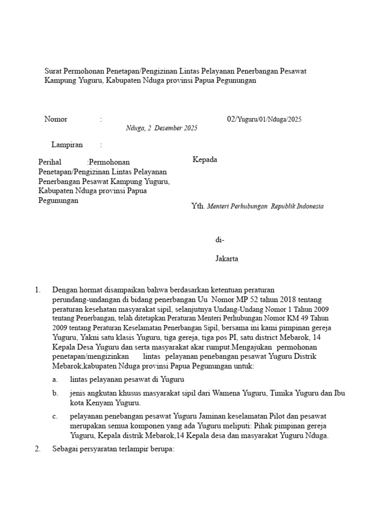 Permohonan Lintas Pelayanan Penerbangan Yuguru | PDF