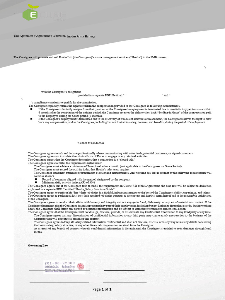 Haulla Sales Rep. Employment Contract 240131 Mark Jeric Sual Cabusora ...
