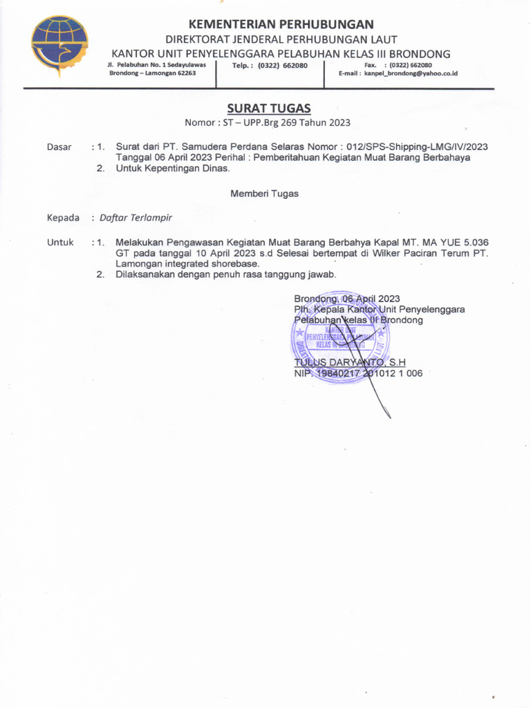 Revisi ST Dan SP Pengawasan Muat Barang Berbahaya MT Ma Yue | PDF