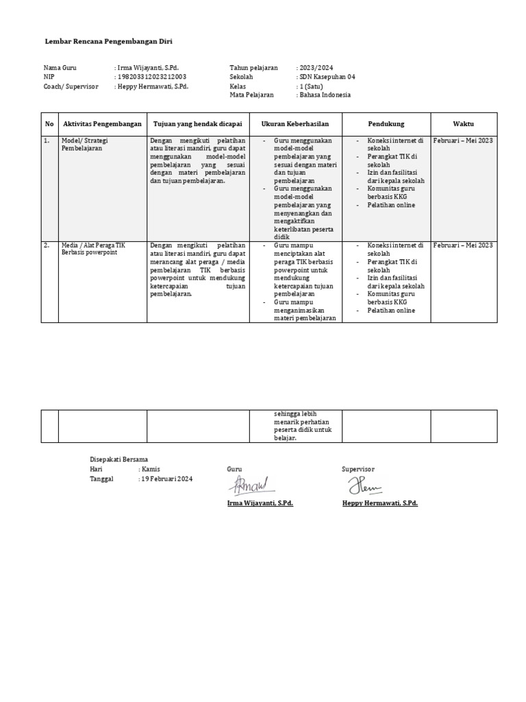 4 - Lembar Rencana Pengembangan Diri | PDF