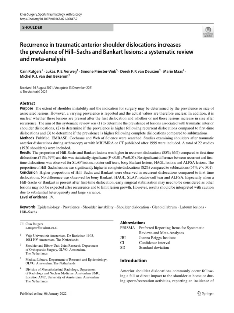 Recurrence in Traumatic Anterior Shoulder Dislocat | PDF | Shoulder ...