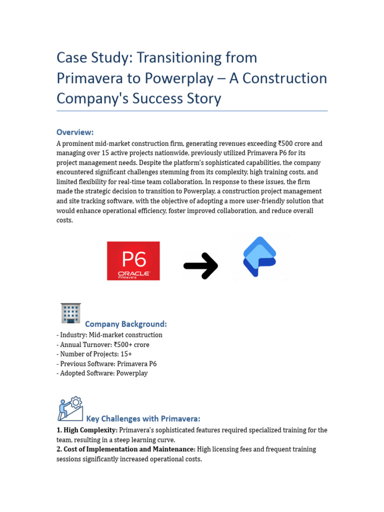 Transitioning to Powerplay: A Construction Firm's Success | PDF | Automation | Project Management