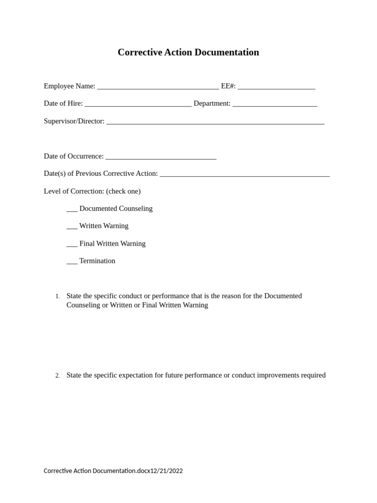 Corrective Action Documentation PDF | PDF