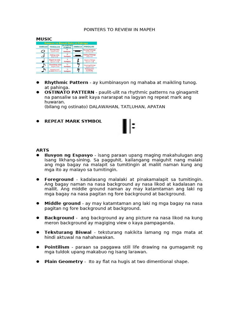 2024 - Q1 Pointers To Review in Mapeh | PDF