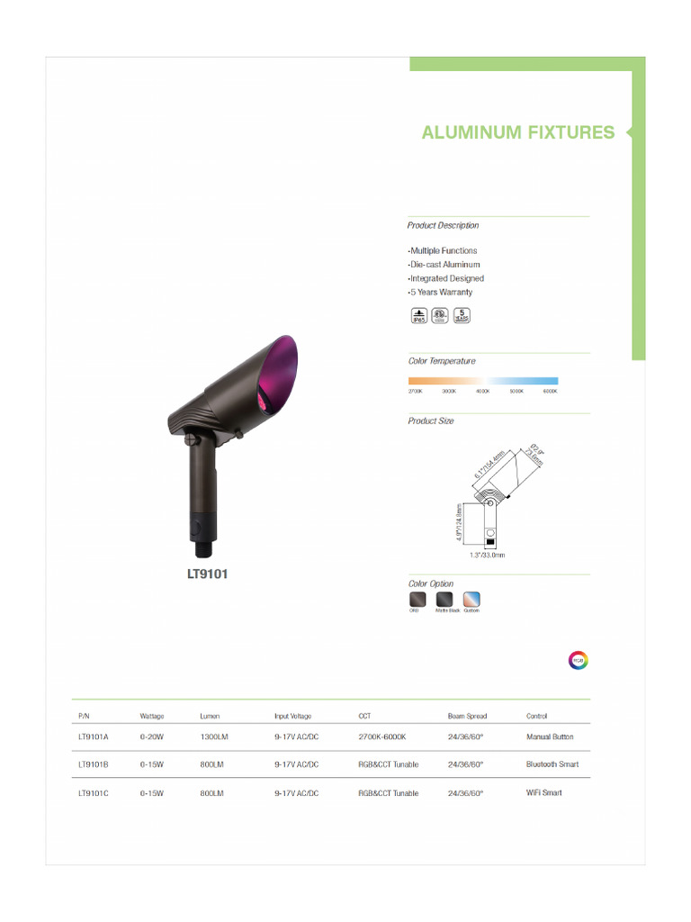 LT9101 Aluminum Uplight for Landscape Lighting | PDF