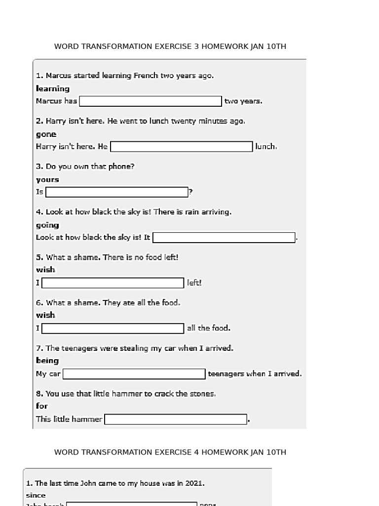 Word Transformation Homework | PDF
