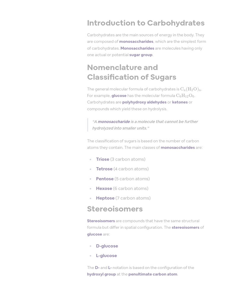 Overview of Carbohydrates and Their Functions | PDF | Carbohydrates ...