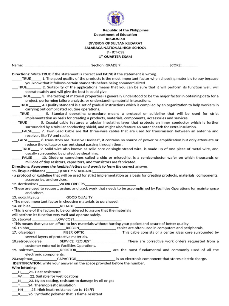 1ST QUARTER ICT 9 | PDF | Software | Computer Keyboard