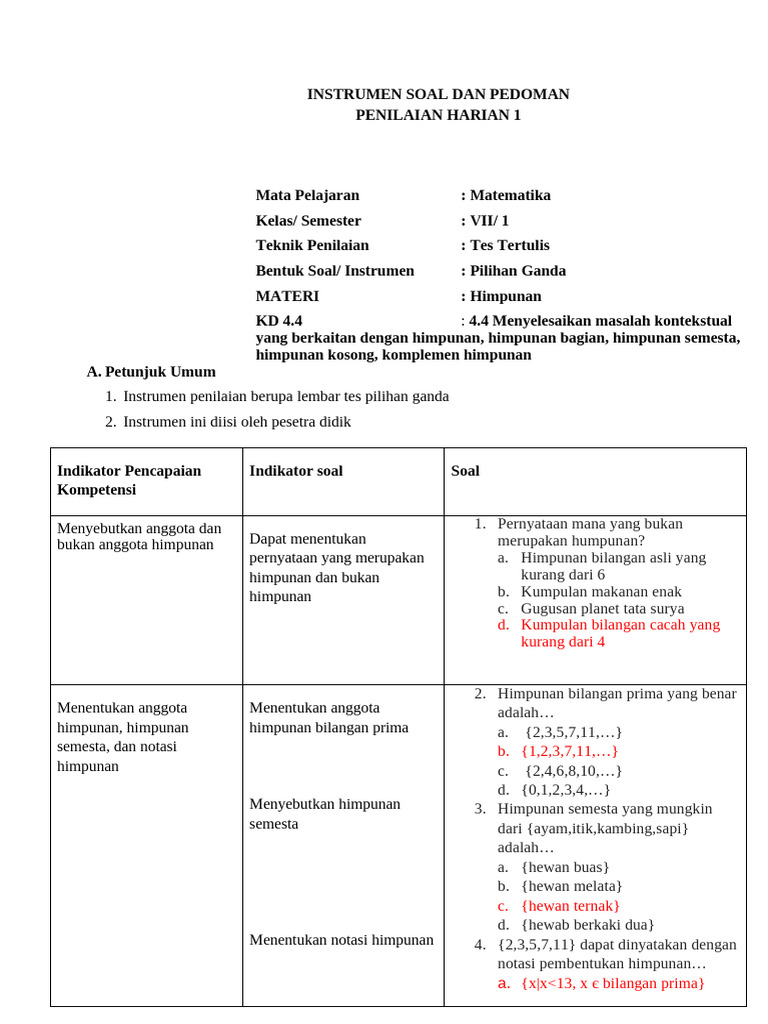 Instrumen Soal Dan Pedoman Penilaian Uh | PDF