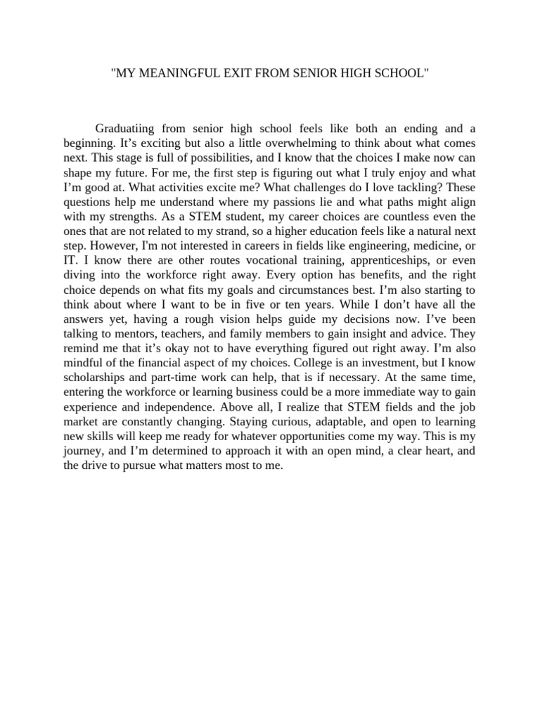My Meaningful Exit From Senior High School | PDF