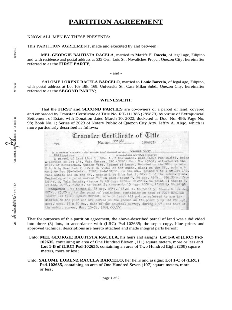 Partition Agreement for Land Ownership | PDF | Document | Government ...