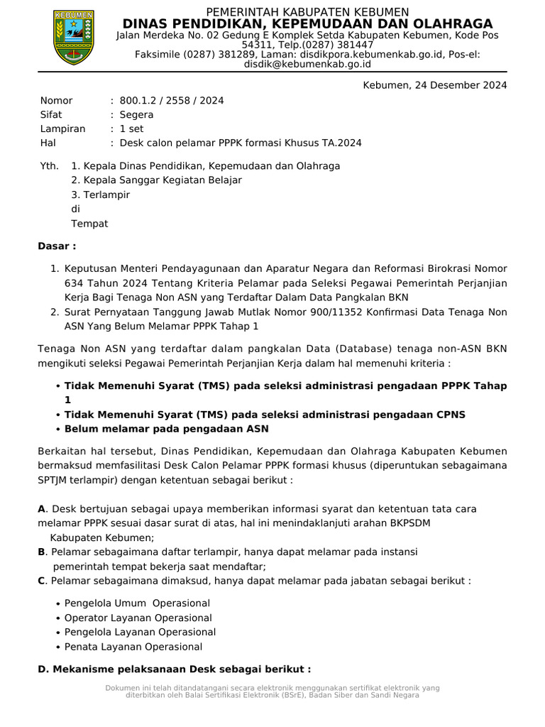 Desk Calon Pelamar PPPK Formasi Khusus-Lampiran SPTJM | PDF