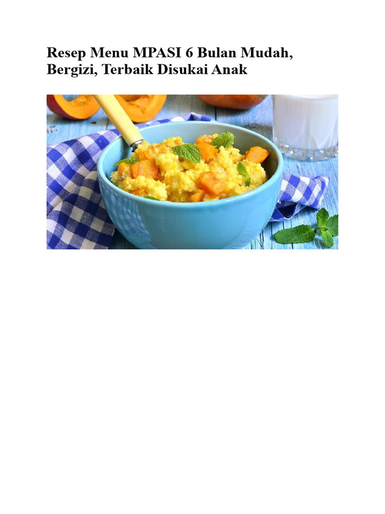 Resep Menu MPASI 6 Bulan Mudah | PDF