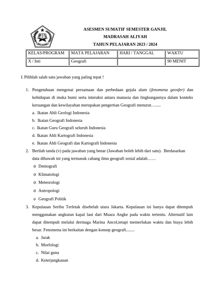 Asesmen Sumatif Semester Ganjil | PDF