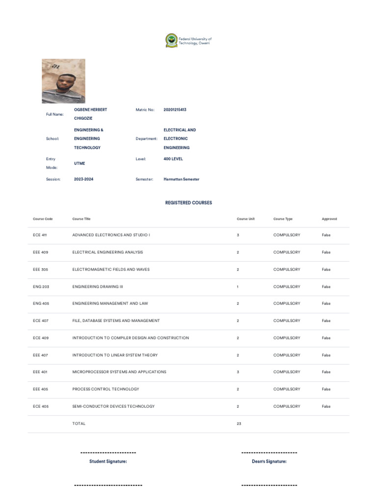 FUTO Course Reg | PDF | Electrical Engineering | Computing