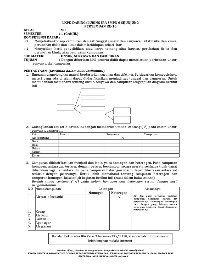 LKPD Ipa Kelas Vii Semester 1 | PDF