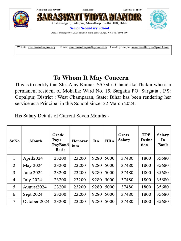 Salary Slip Shree Ajay Kumar Ji v2.0 | PDF