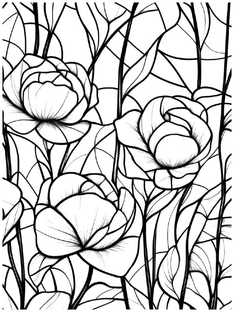 50 Stained Glass Flowers Coloring Pages Dark Version | PDF